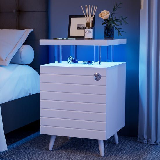 LED Nightstand LED Bedside Table End Tables Living Room with 4 Acrylic ...